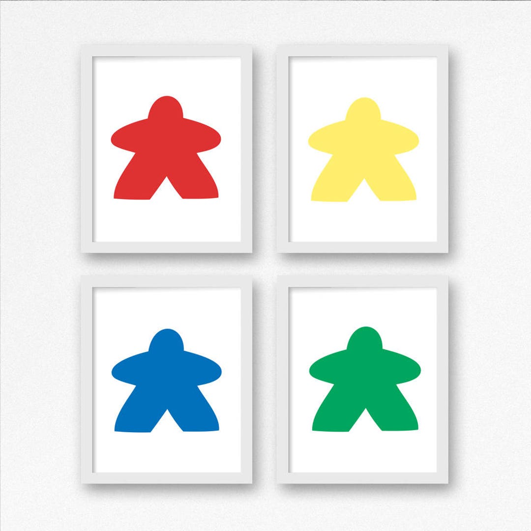 Printable Meeple Art Set of Four / 8x10 12x12 / Red Yellow Green Blue ...