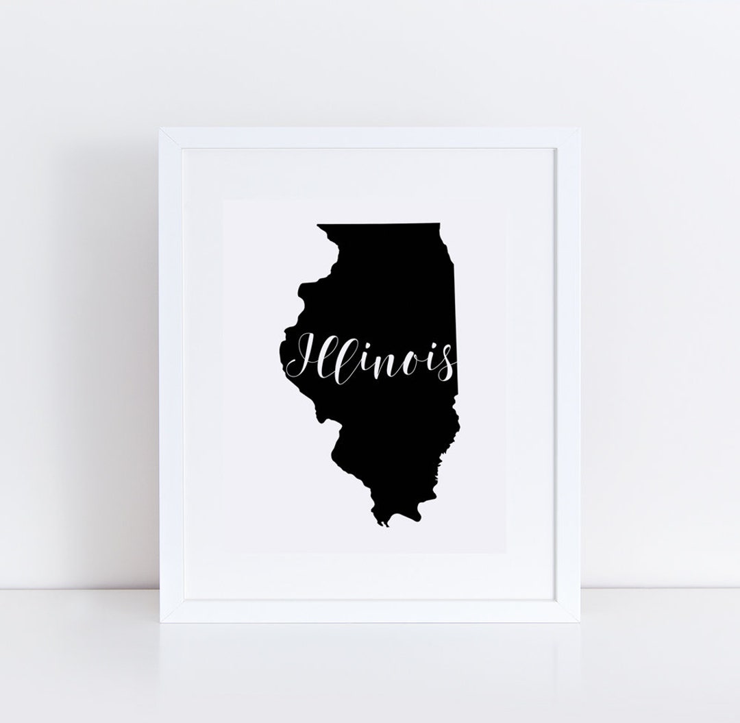 Illinois Script Black and White Printable Wall Art / Illinois Gallery ...