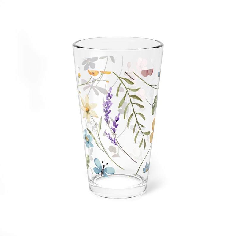 Set of 4 Nature Inspired Floral Mixing Glass, Cocktail Mixer 16oz ...
