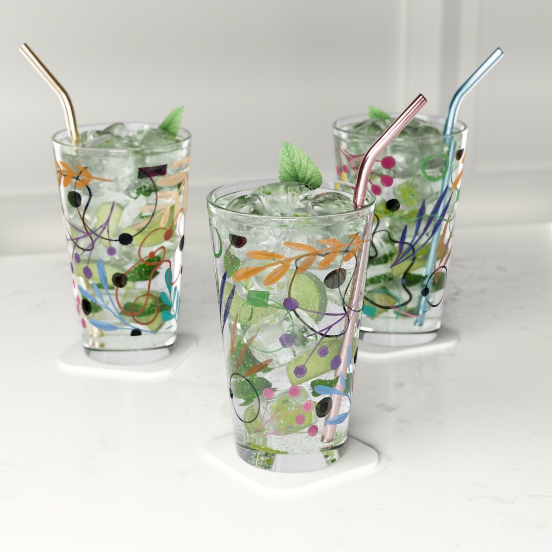 Set of 3 Hand Painted Abstract Pint Glass 16oz Beer Glass - Etsy
