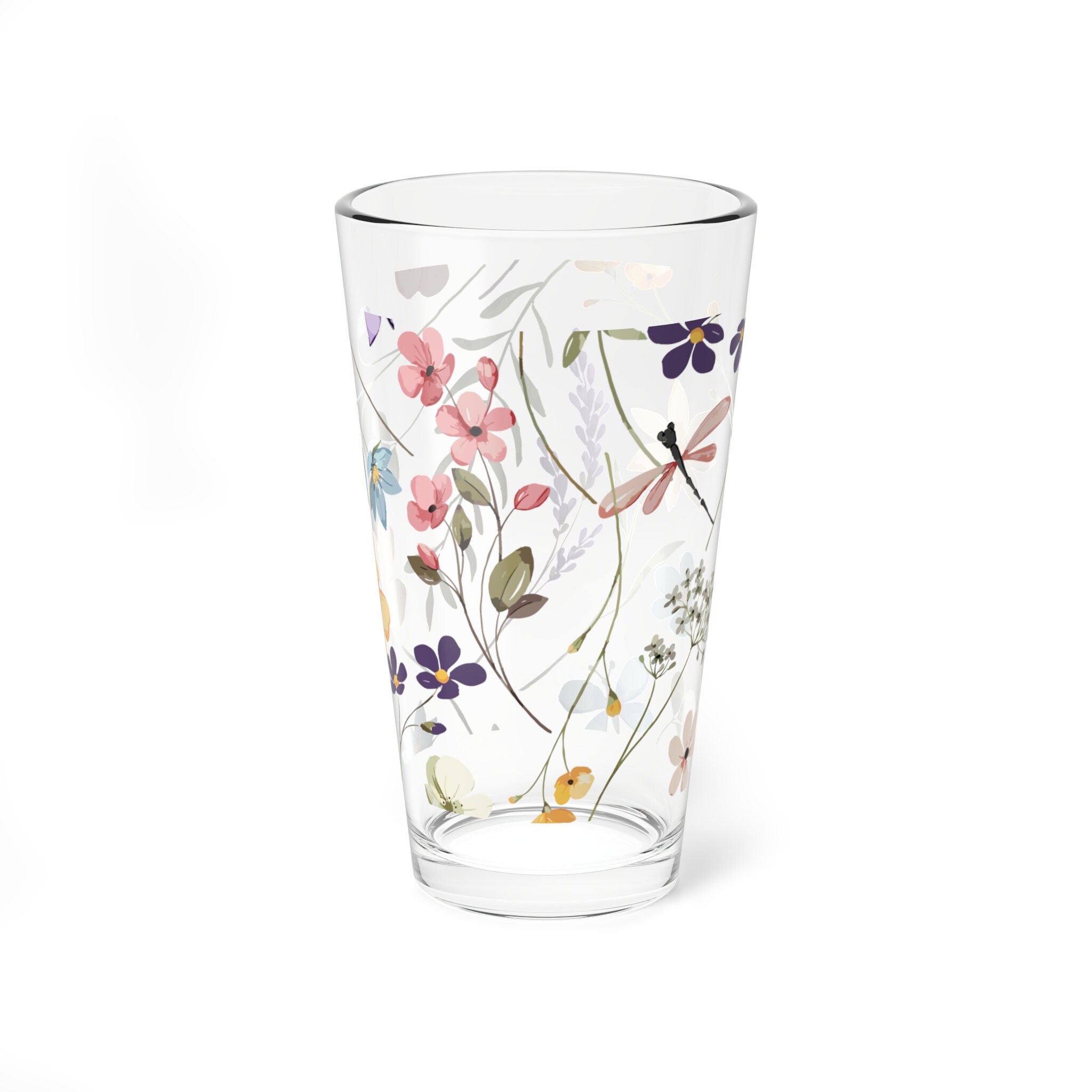 Set of 4 Nature Inspired Floral Mixing Glass, Cocktail Mixer 16oz ...