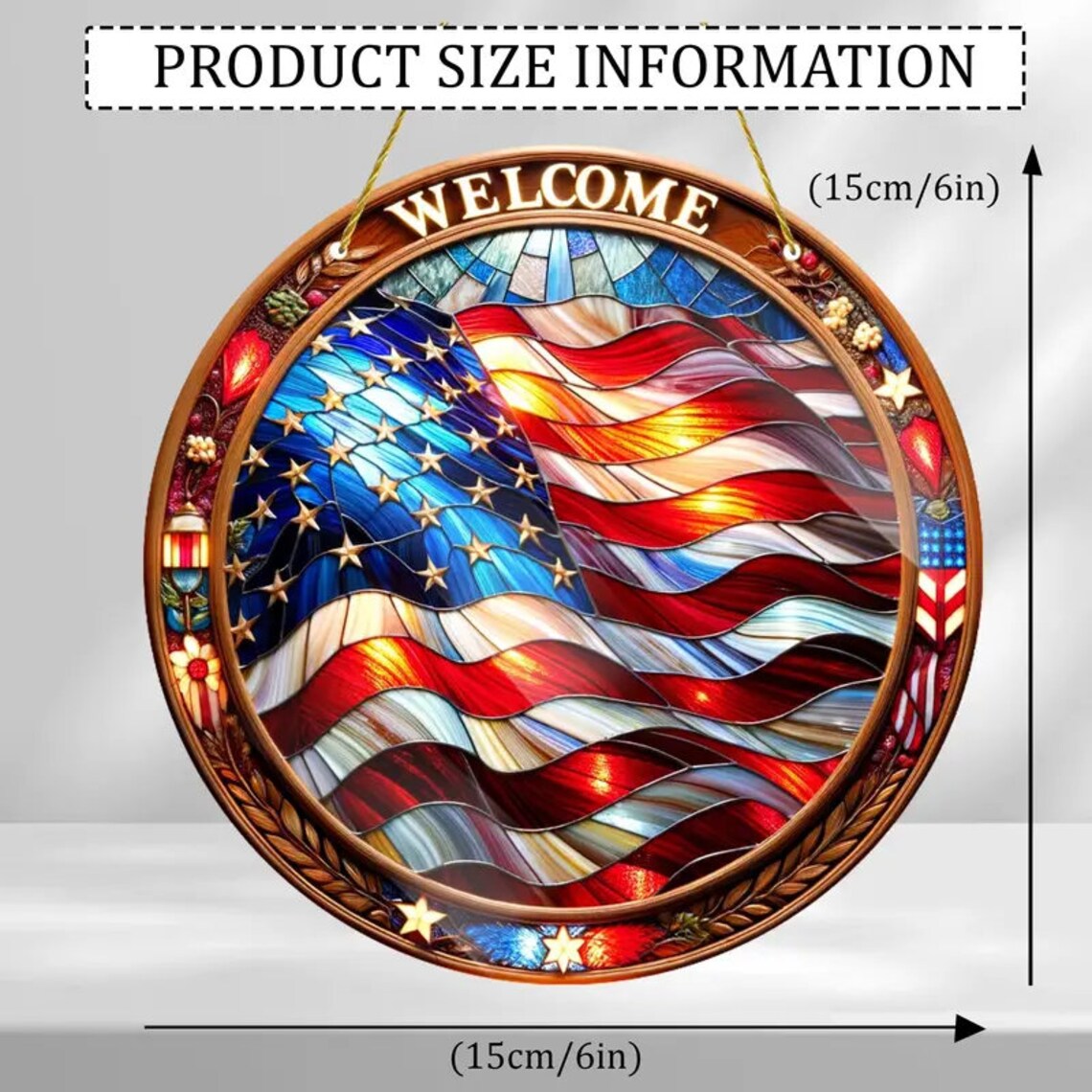 US Flag Memorial Suncatcher, Circular Hanging Pendant, Remembrance ...