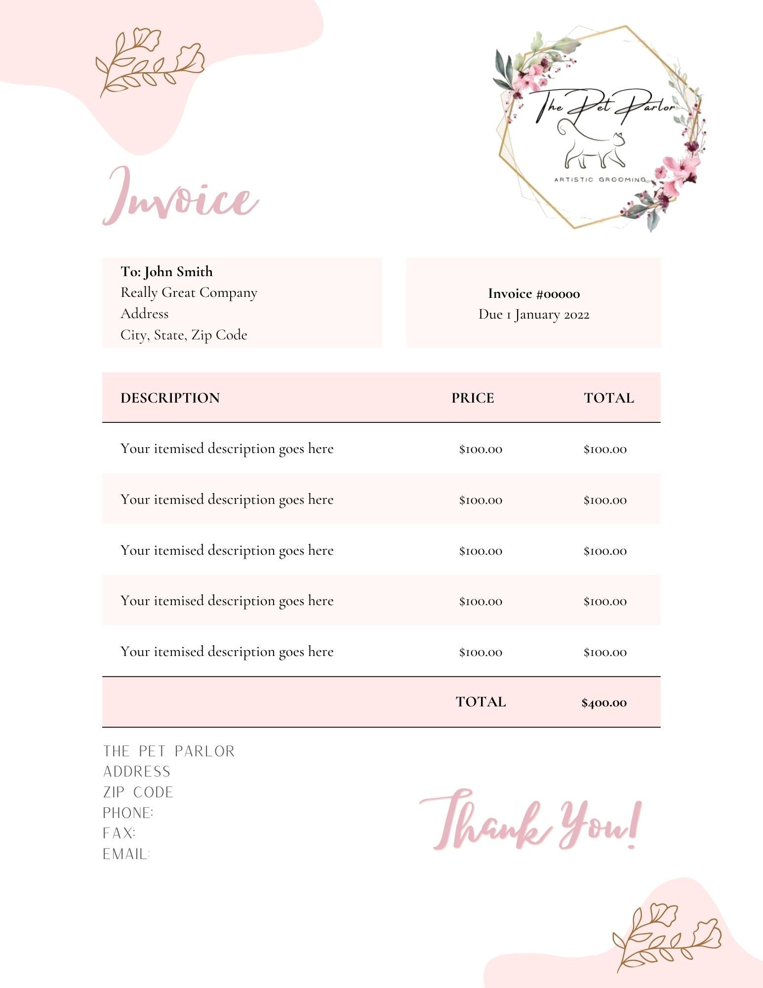 Invoice Template Editable, Small Business Custom Invoice Form Printable ...