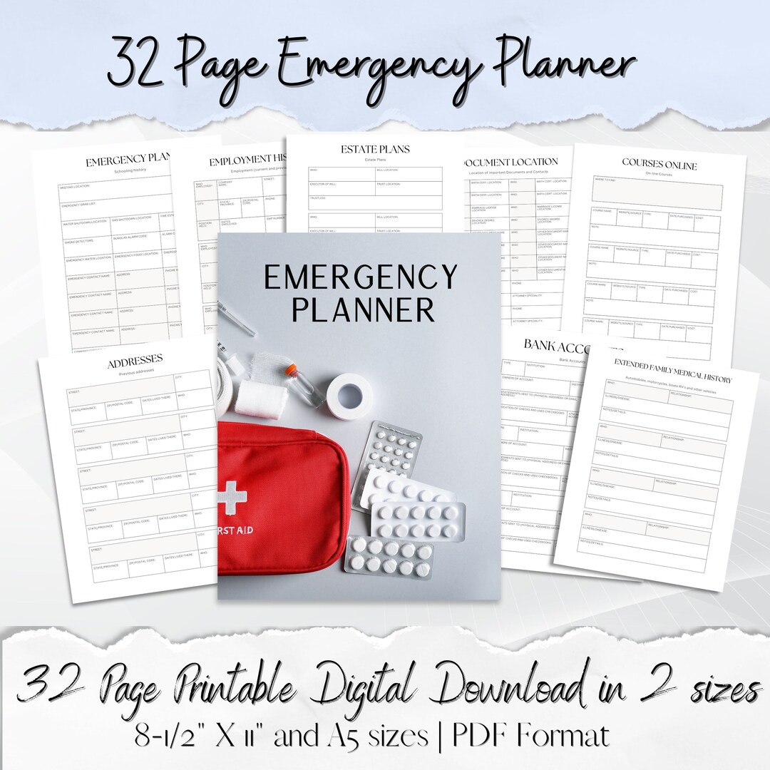 Emergency Printable Planner, 32 Pages, Two Sizes, Preparedness ...