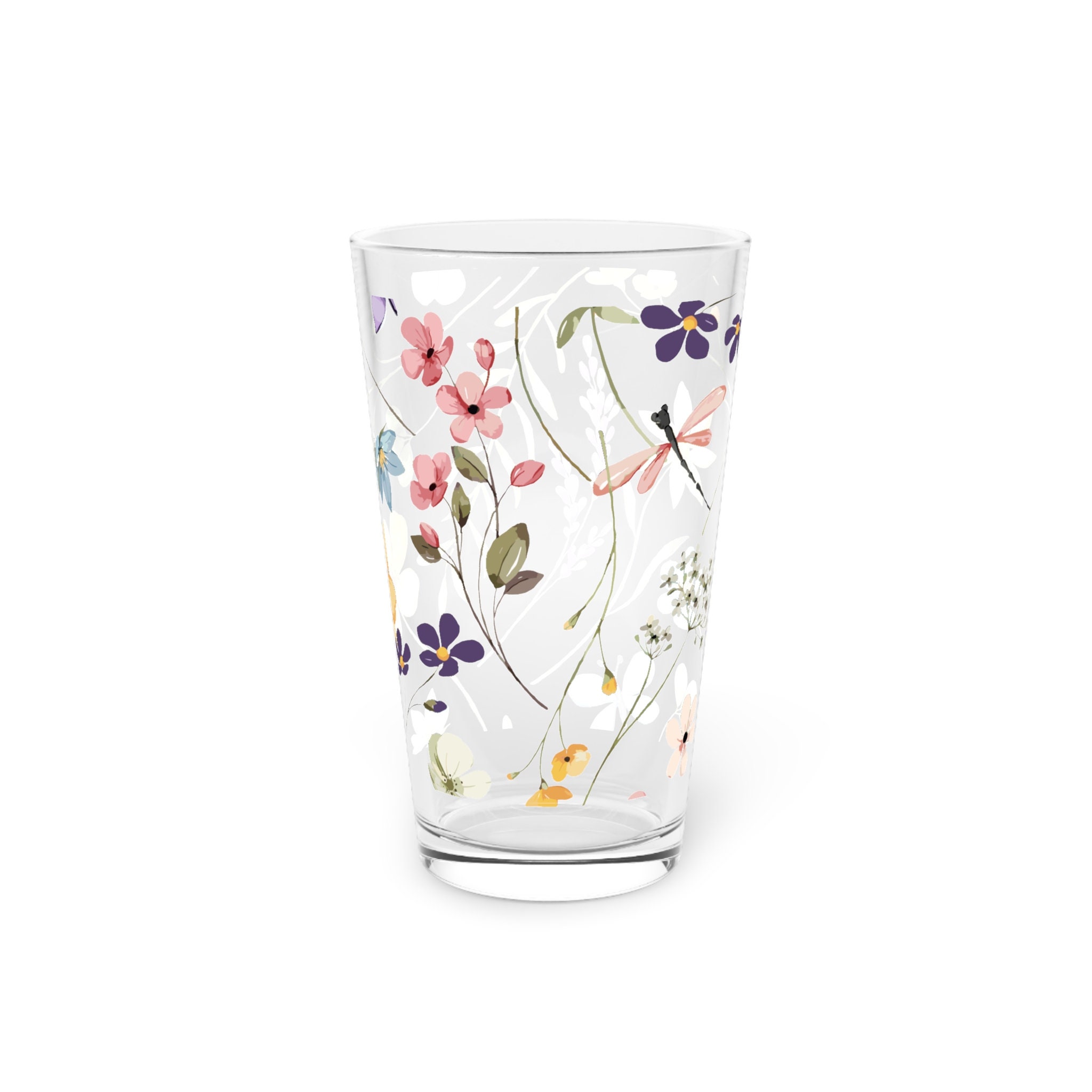 Set of 3 Nature Inspired Pint Glass, 16oz, Pressed Flowers Design ...