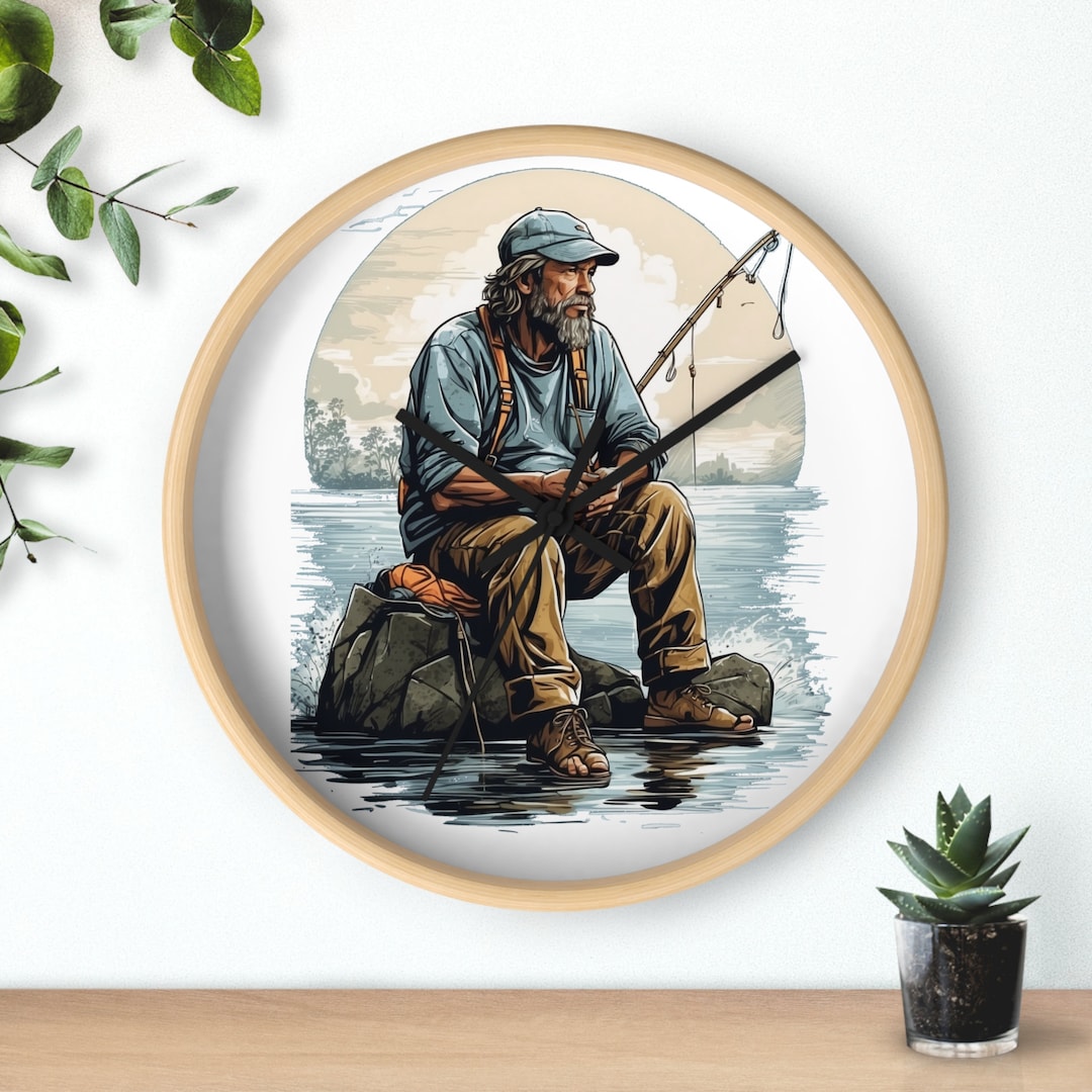 Fisherman Wooden Wall Clock, Nautical Theme Clock, Fishing Decor ...