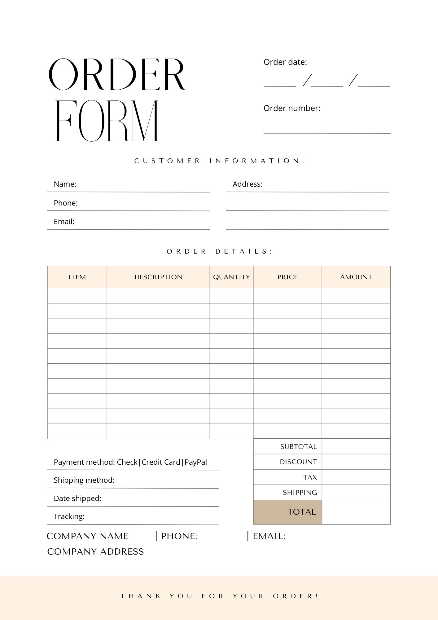Order Form Editable Small Business Standard Order Form - Etsy