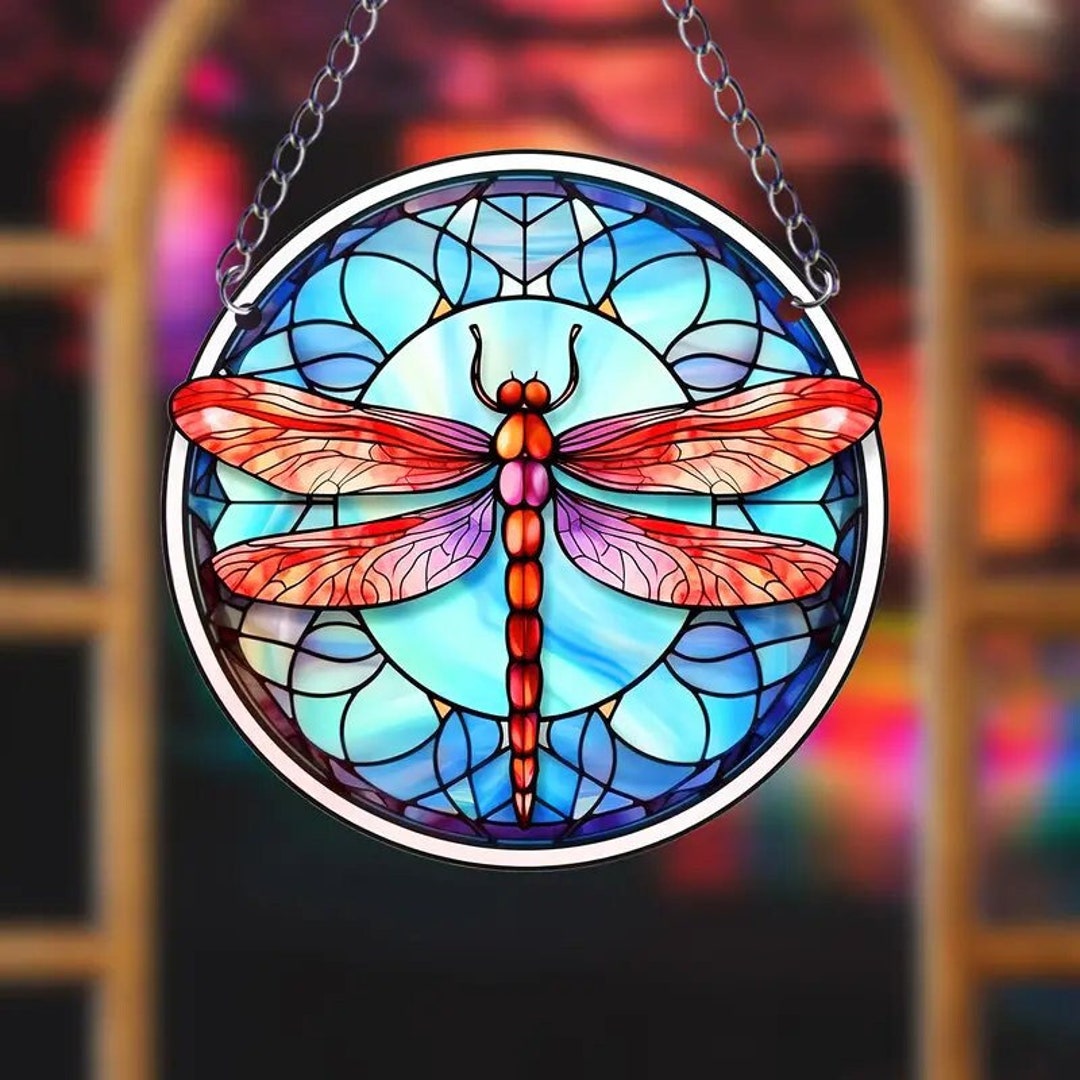 Red and Blue Acrylic Suncatcher 5.9 Inch Round Window Hanging, Wall ...
