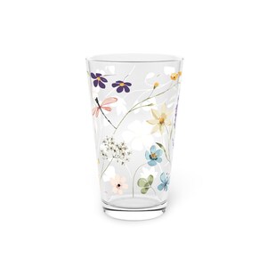 Nature Inspired Watercolor Flowers Pint Glass, Floral Drinking Glass ...