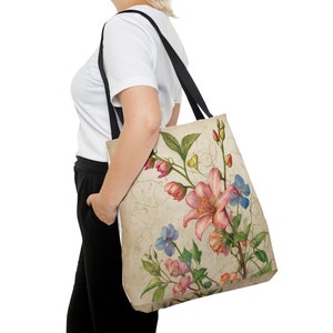 Vintage Floral Tote Bag, All-over Print, Flower Shoulder Bag, Retro ...