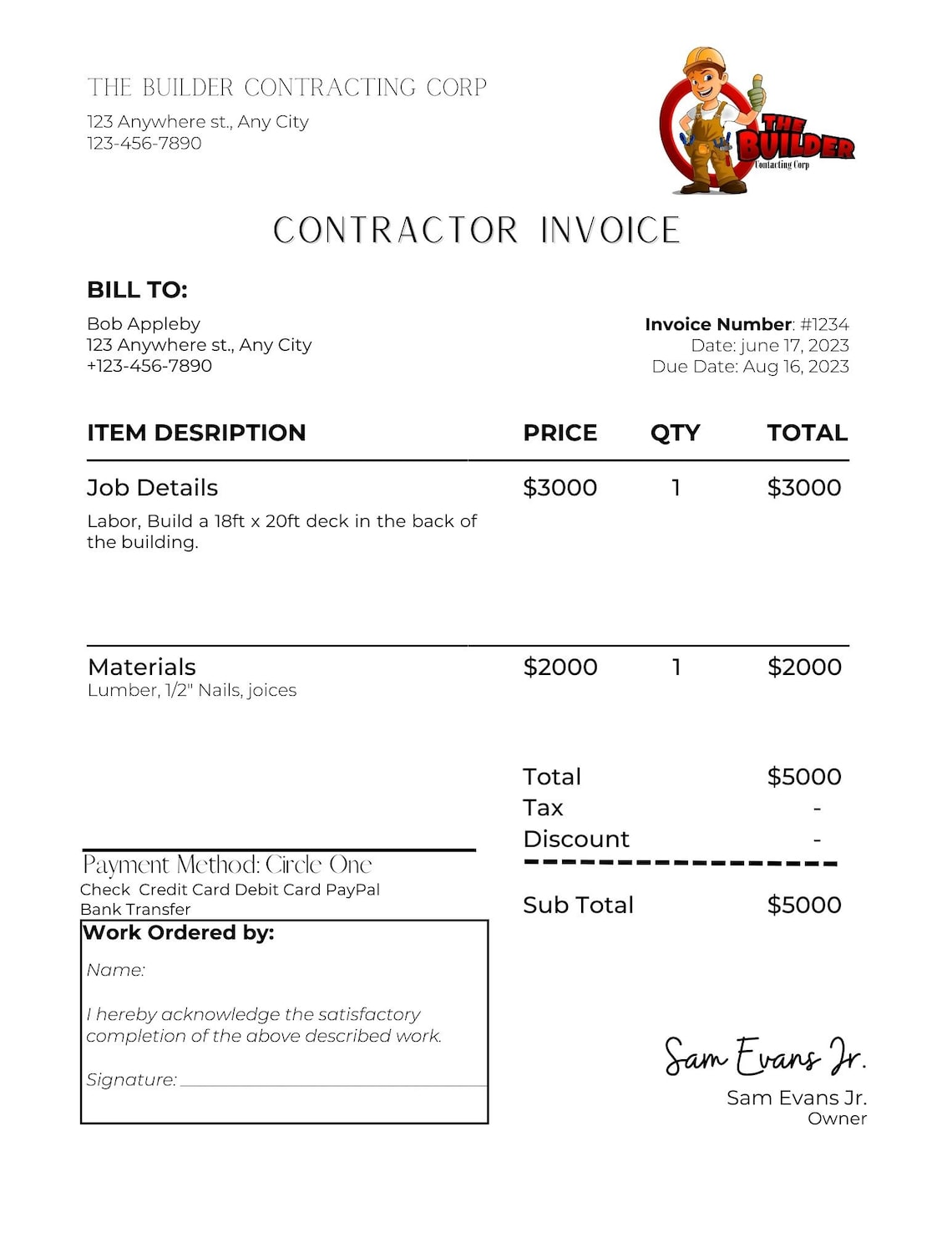 Contractor Invoice Editable With Logo, Download Contractor Invoice ...
