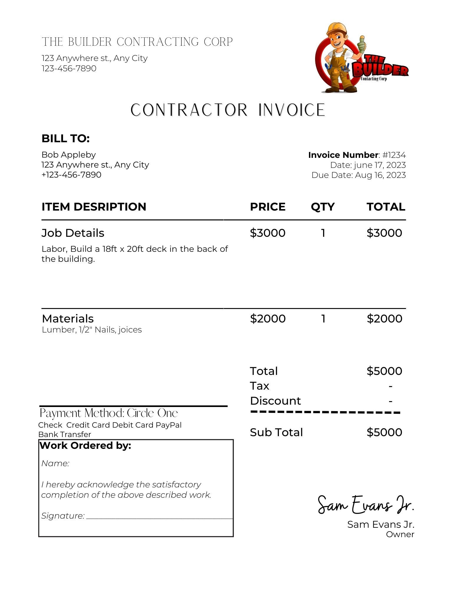 Contractor Invoice Editable With Logo, Download Contractor Invoice ...
