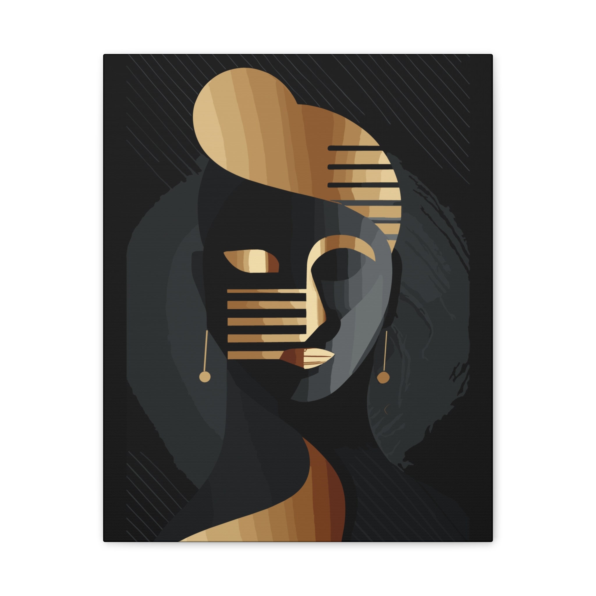 Minimalist Black and Gold Cubist Art Canvas, 0.75 Stretched, Geometric ...