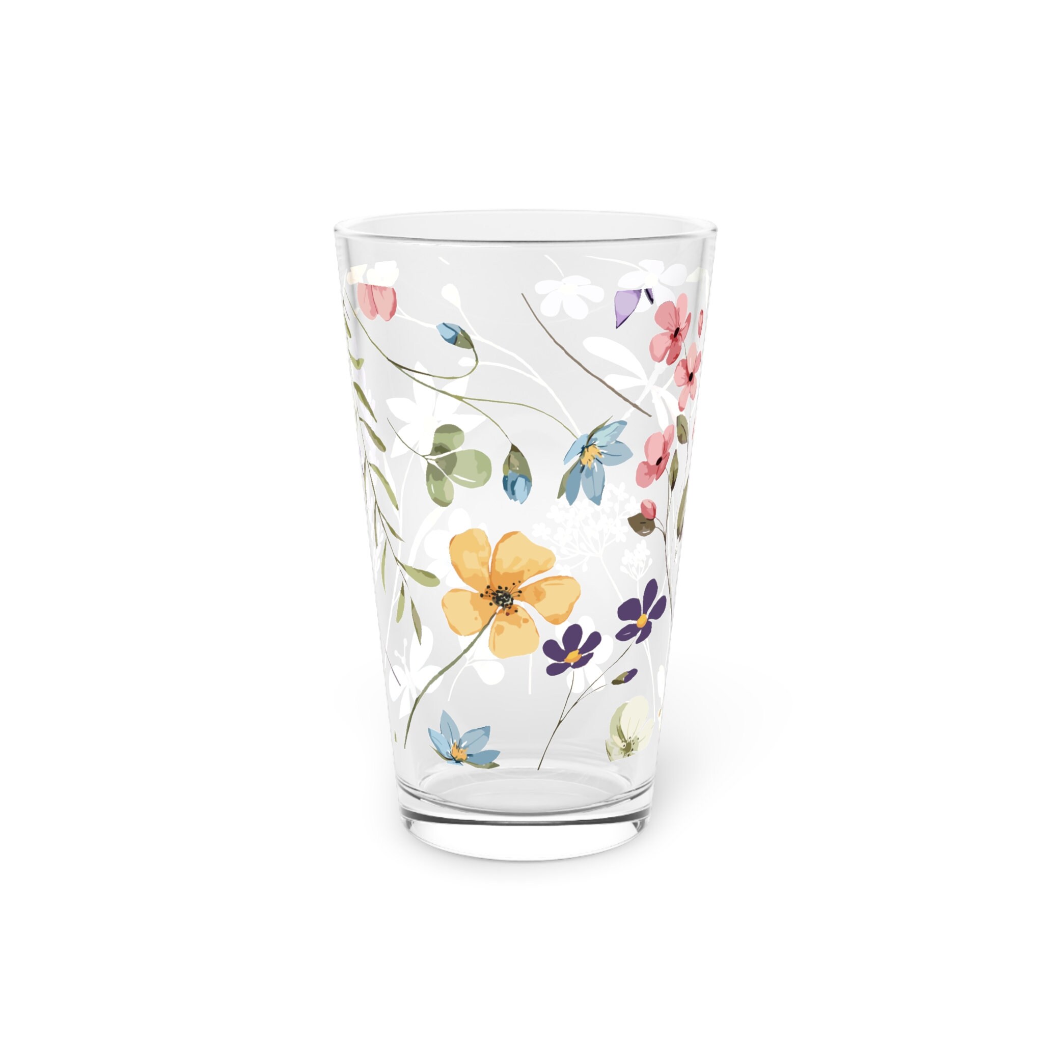 Set of 3 Nature Inspired Pint Glass, 16oz, Pressed Flowers Design ...