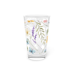 Nature Inspired Watercolor Flowers Pint Glass, Floral Drinking Glass ...