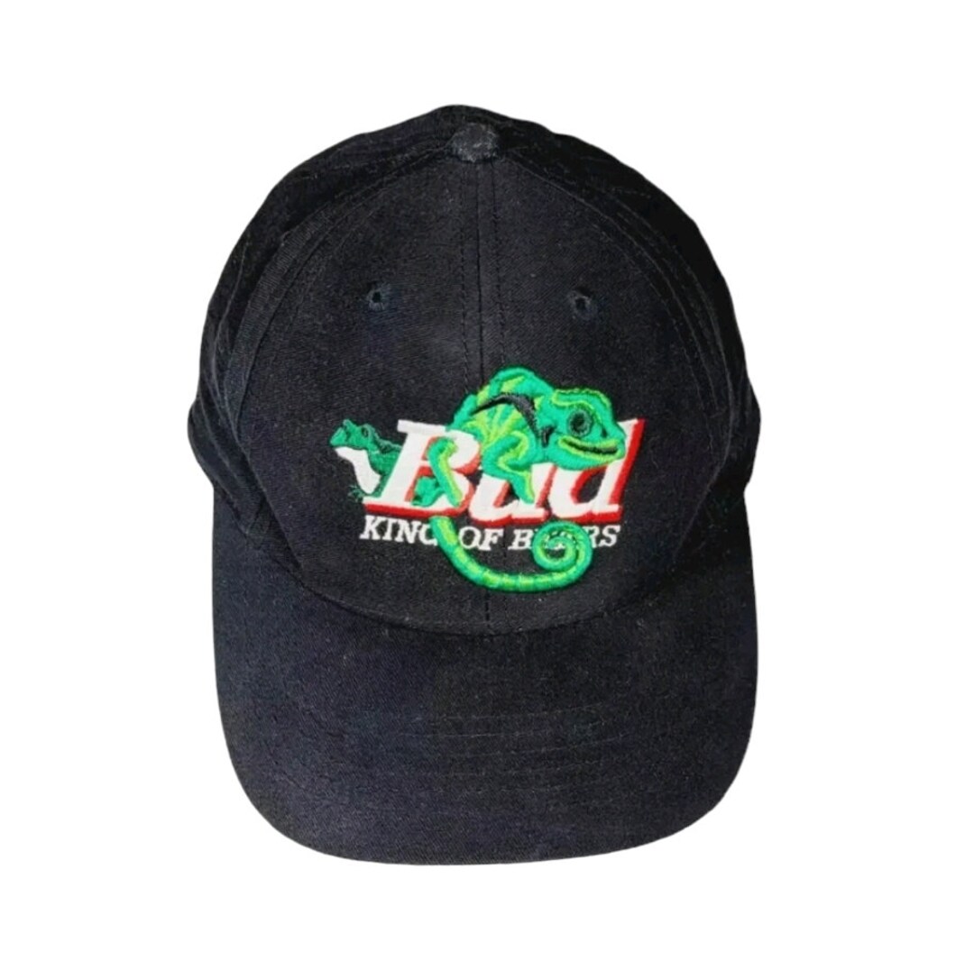 Vintage Budweiser Bud King of Beers Hat Black Chameleon Frog Adjustable ...