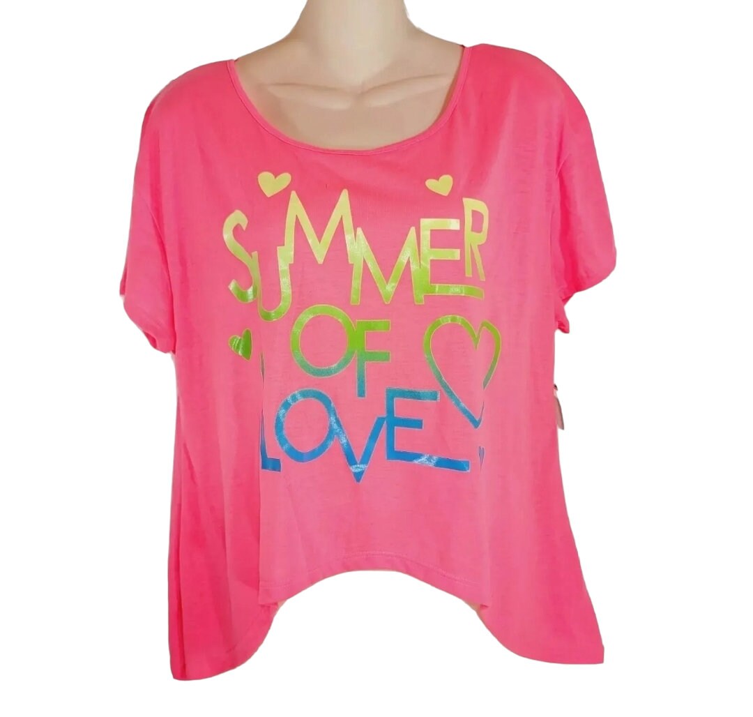 Vintage OP Hot Girl Summer of Love Crop Top XL Neon Pink T Shirt New - Etsy