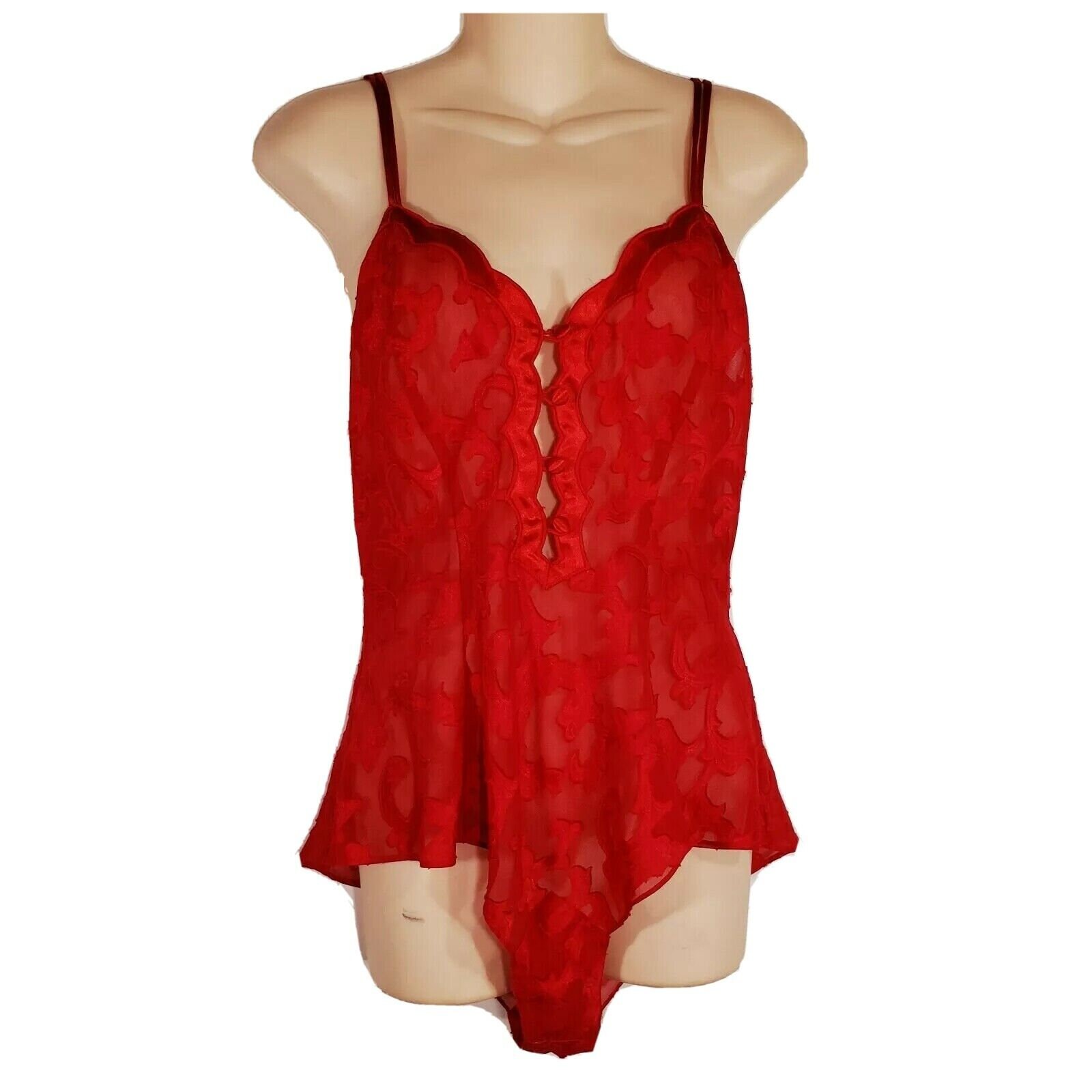 Vintage Gold Label Victoria Secret Snap Crotch Tie Front Lace Red ...