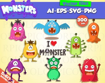 Little monsters clipart Birthday party monsters Monsters