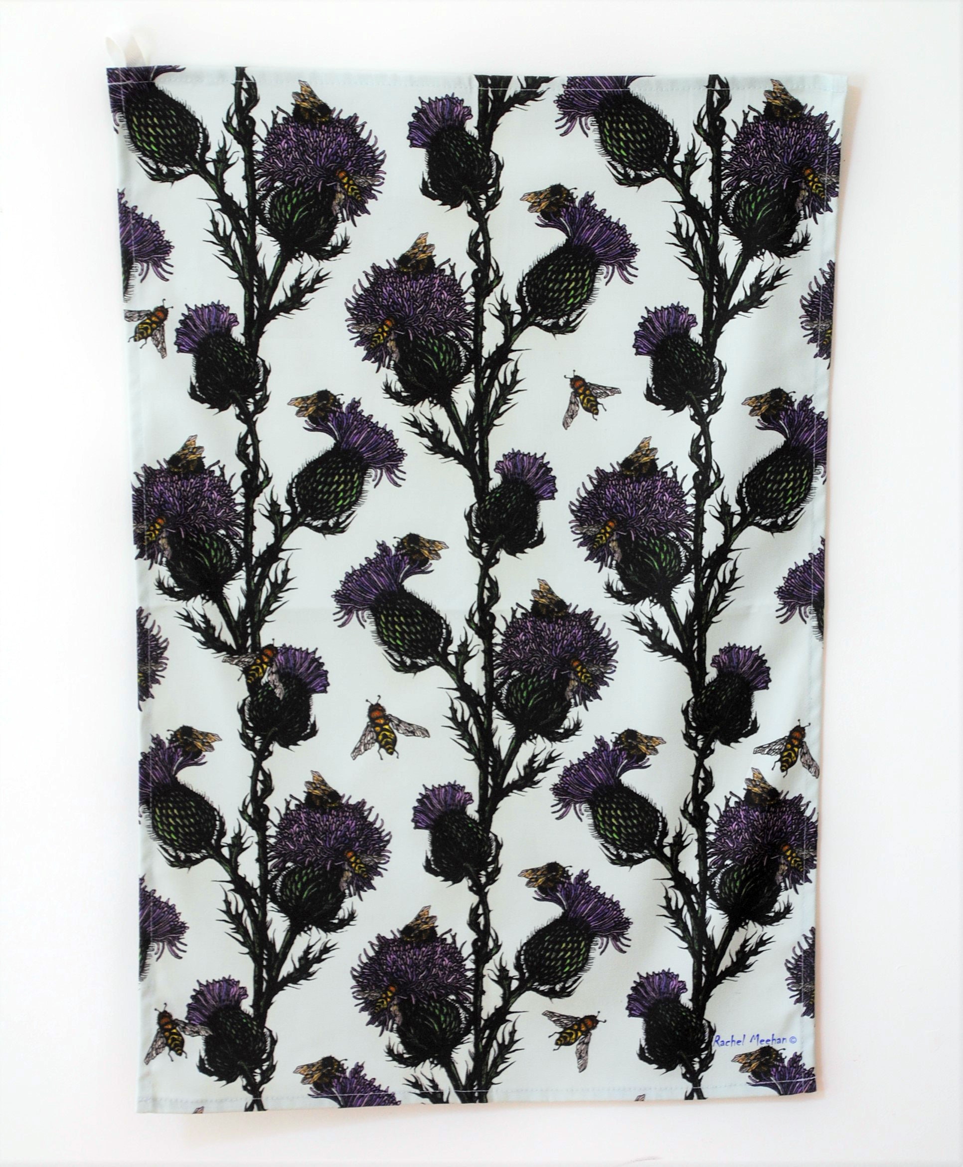 Scottish Thistle & Bees Pattern Tea Towel Dish Cloth Perfect - Etsy