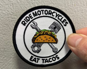 Ride Motorcycles Eat Tacos Patch / Iron on Patch / 3 Round - Etsy