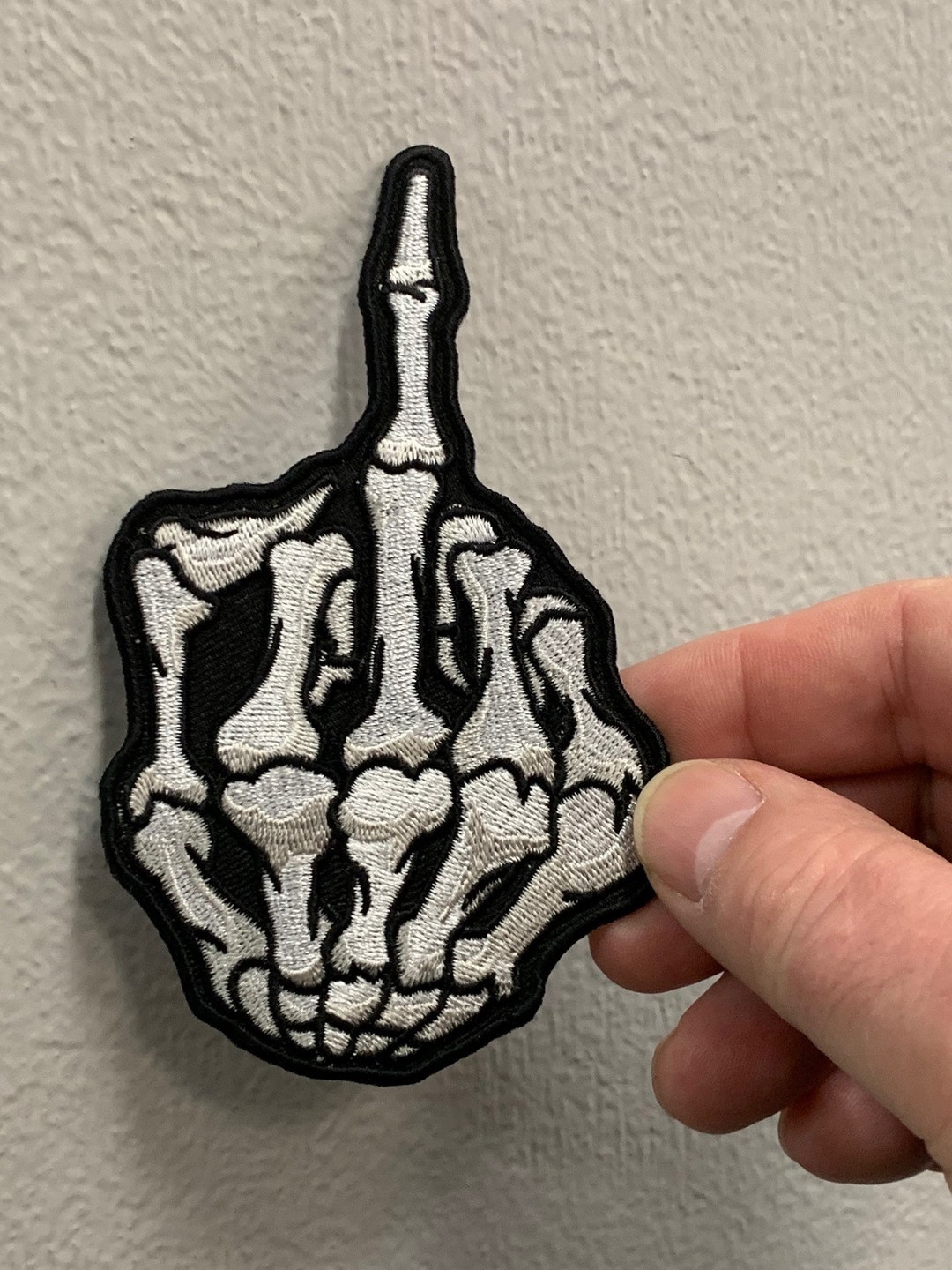 White Black Middle Finger Skull Patch 5" Tall - Etsy