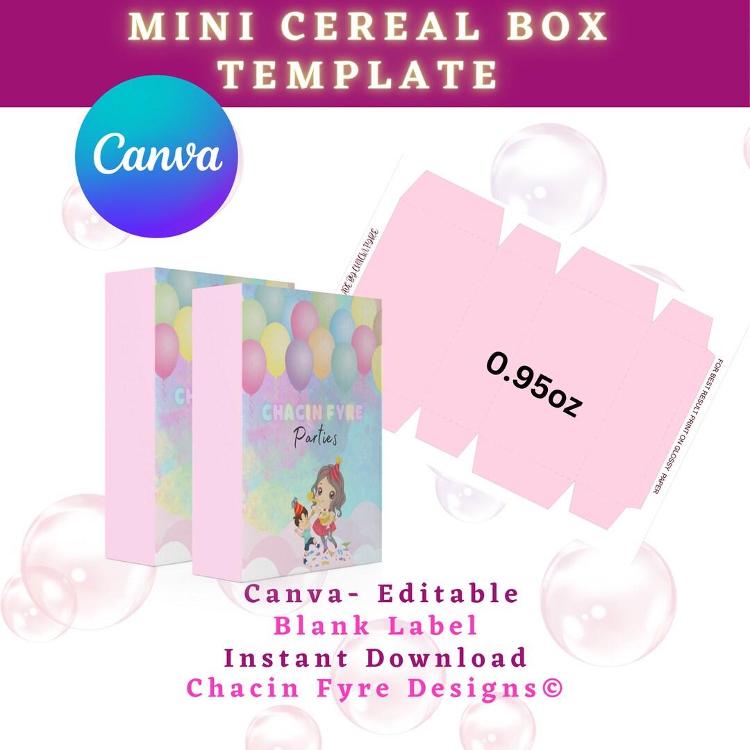Mini Cereal Box Template Cereal Box Party Favor Template - Etsy