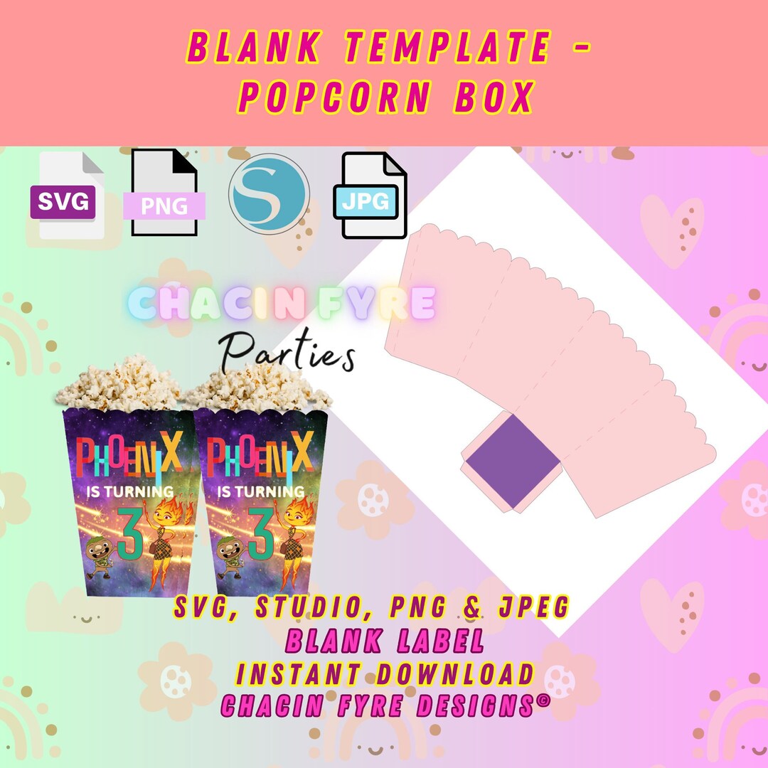 Blank Mini Popcorn Box Template - SVG, Silhouette Studio - Instant ...