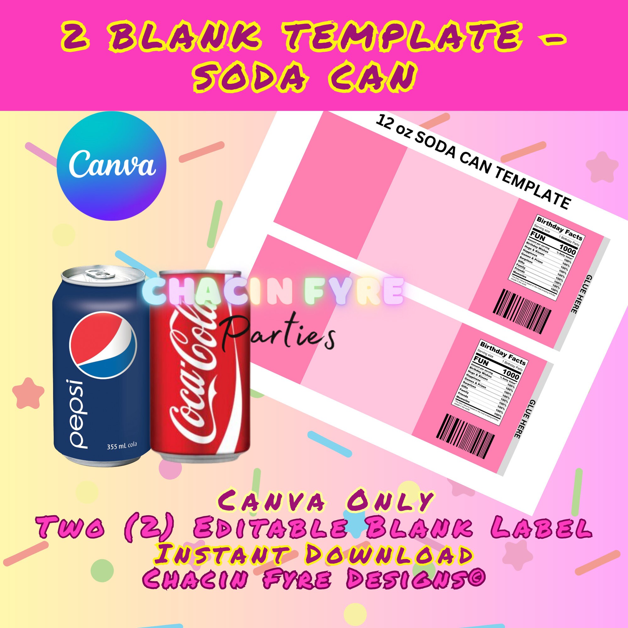 12 Oz Soda Can Template Soda Canva Template Soda Can DIY Template DIY Party Favor Template DIY ...