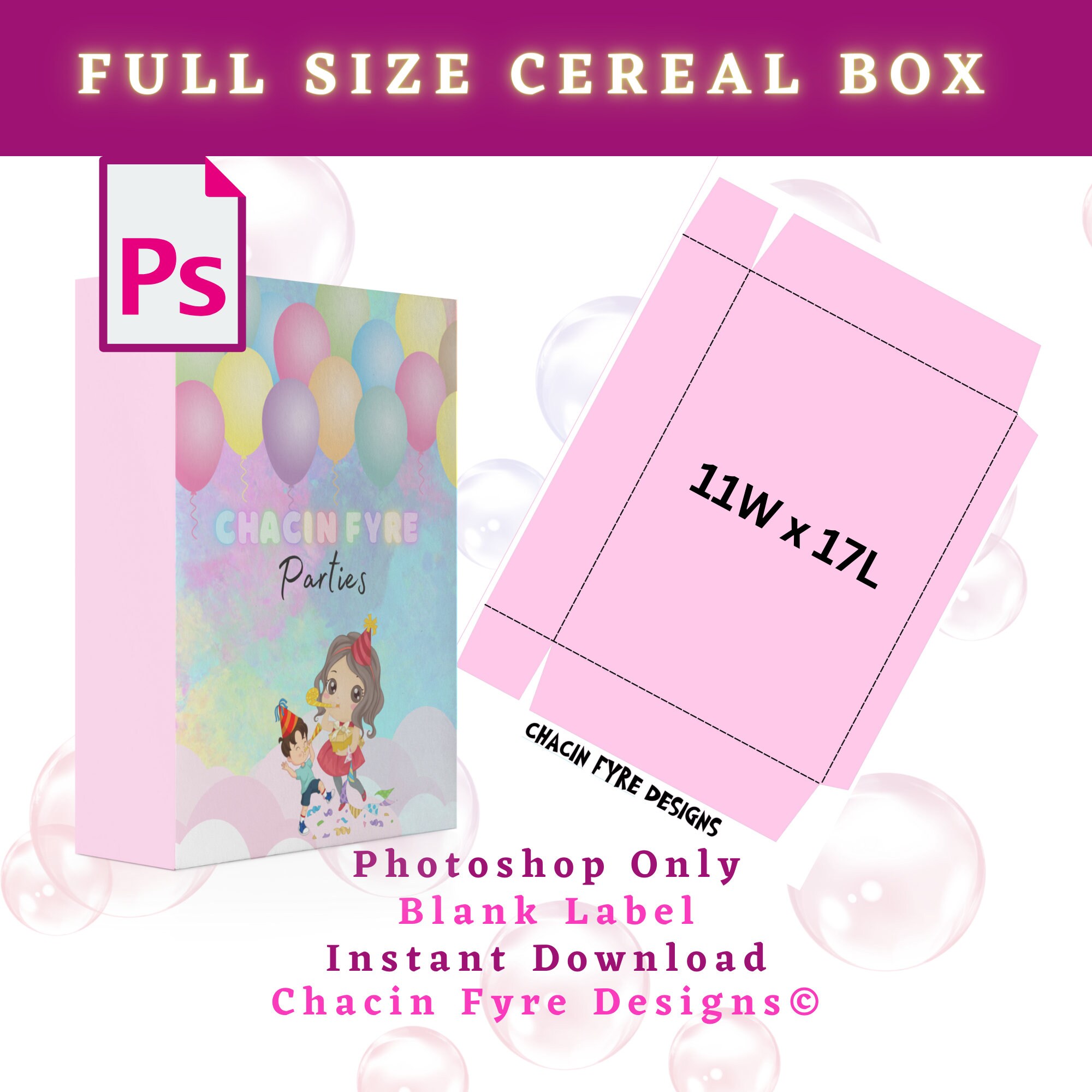 Full Size Cereal Box Template Cereal Box Party Favor - Etsy