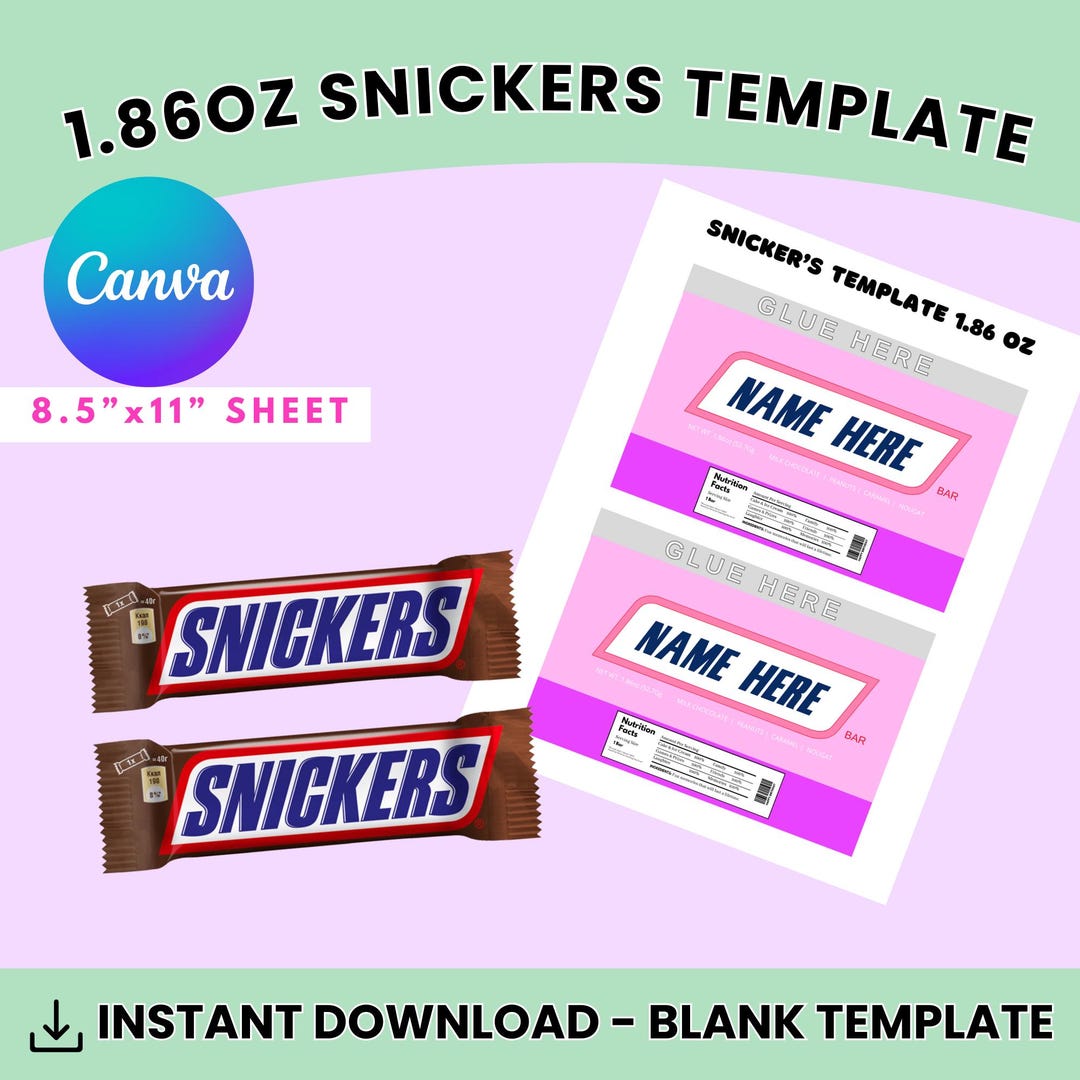Snickers Template- Blank Snickers Template- 1.86 Oz Snickers Template ...