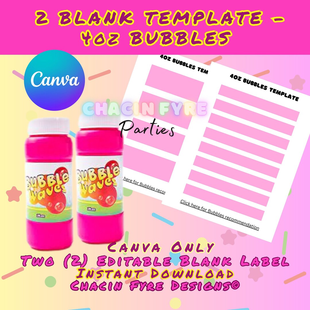 Blank Canva Bubbles Template Editable 4oz Bubbles Template Canva ...