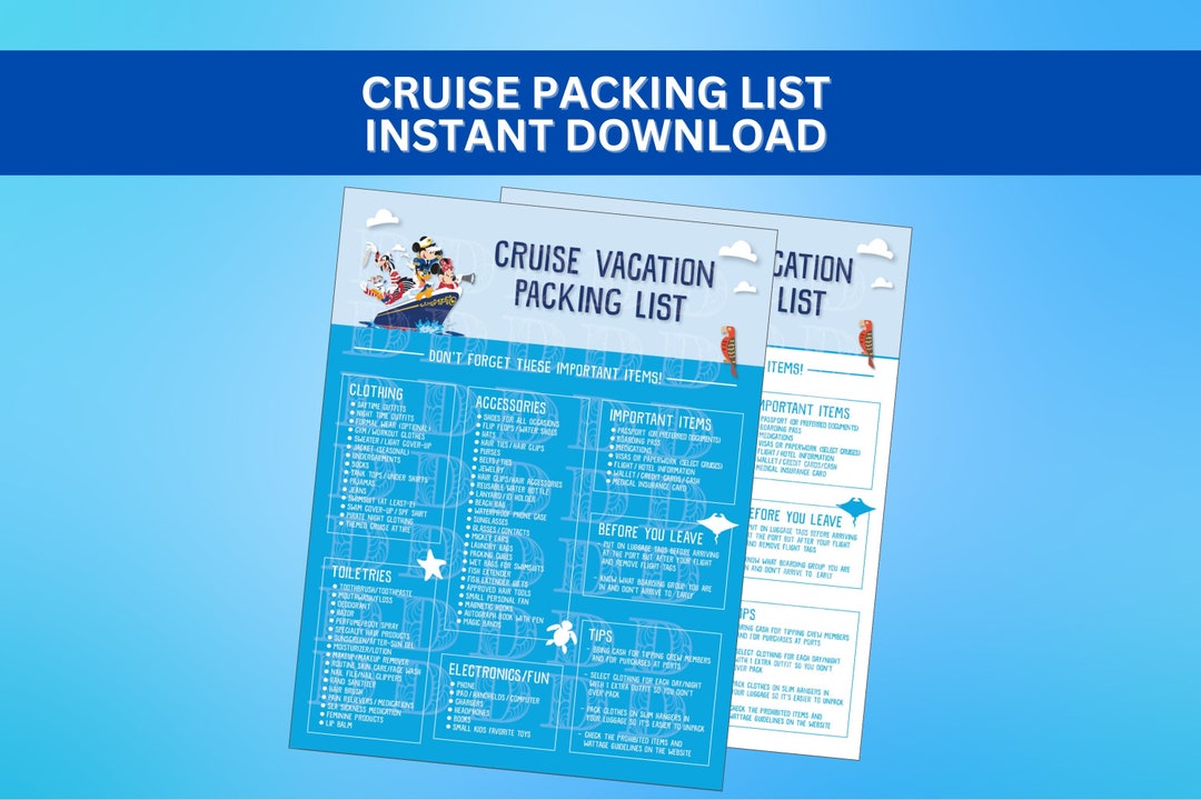 DCL Cruise Packing List Printable Download - 8.5" X 11" - Etsy
