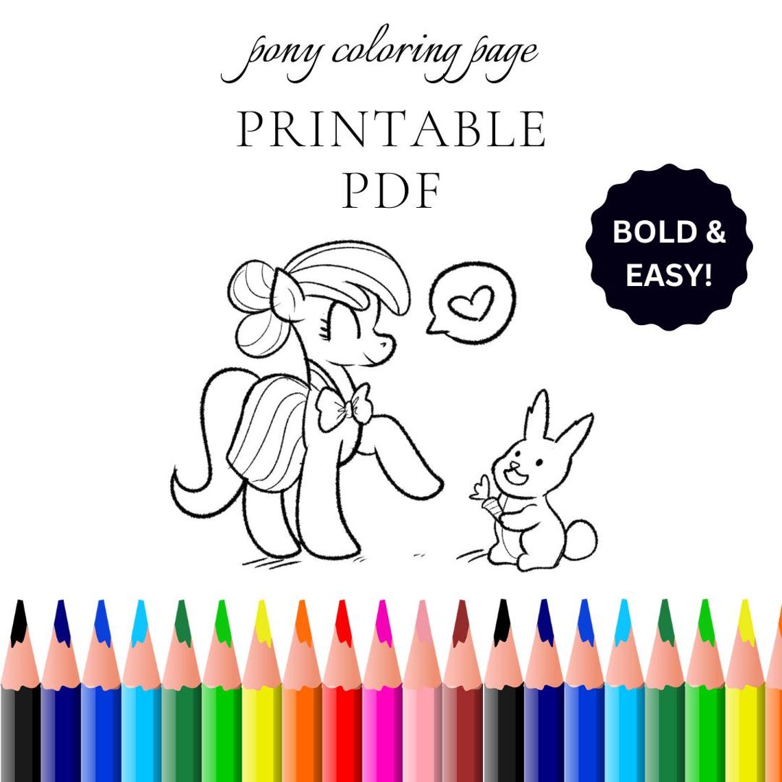 Cute Chibi Pony Coloring Page Printable Easy Bold Lines for All Ages ...