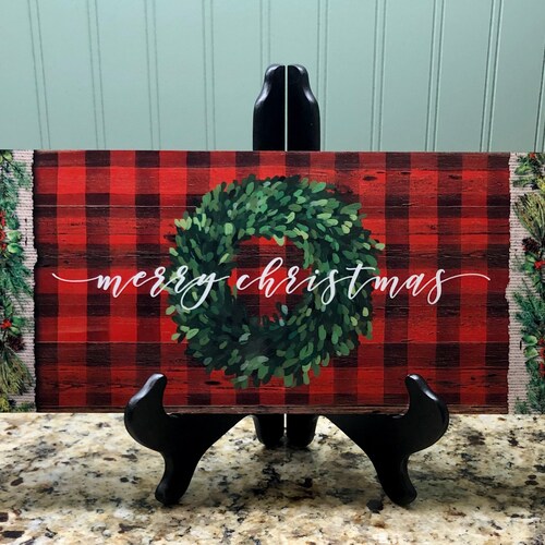 Red Buffalo Plaid Merry Christmas Banner Christmas | Etsy
