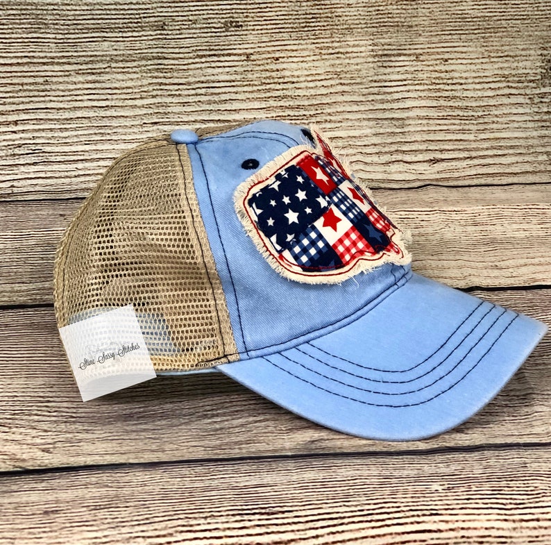 USA Light Blue Trucker Cap With Raggy Applique - Etsy