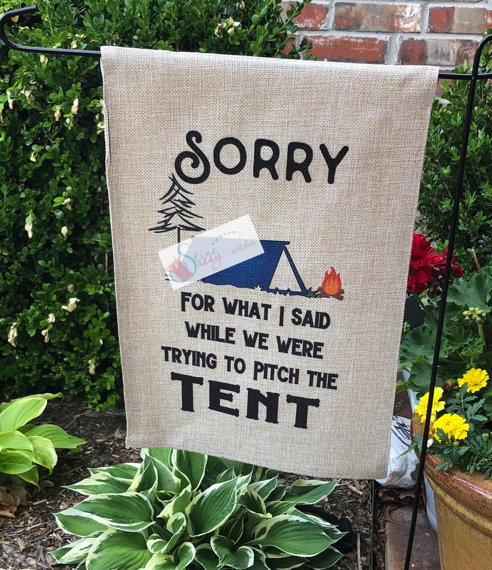 Camping Sorry Burlap Garden Flag Yard Sign Pitch Tent Camping | Etsy