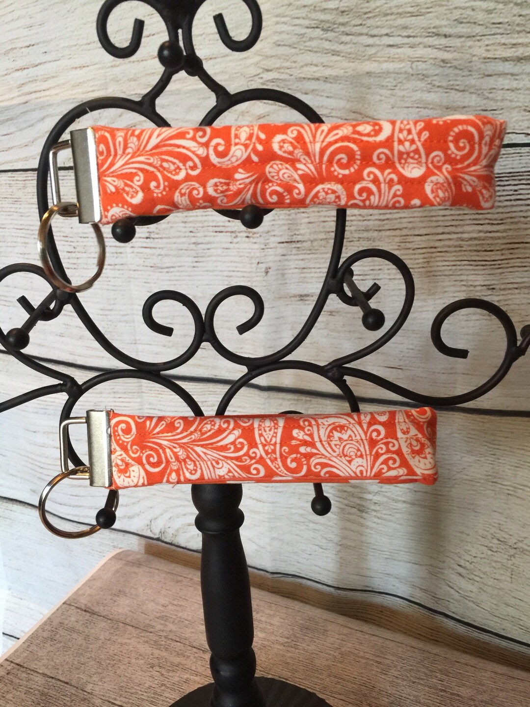 Quilted Key Fob Wrislet With Keyring Orange and White Paisley - Etsy
