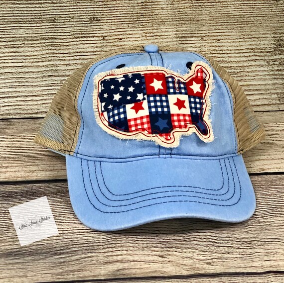 USA Light Blue Trucker Cap With Raggy Applique - Etsy