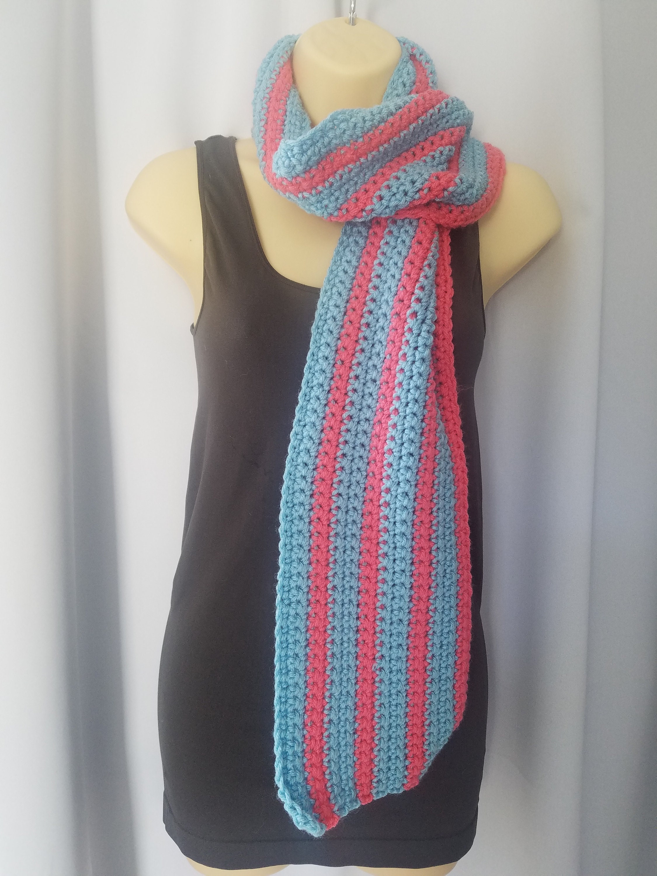 Bright Pink and Blue Striped Scarf - Etsy