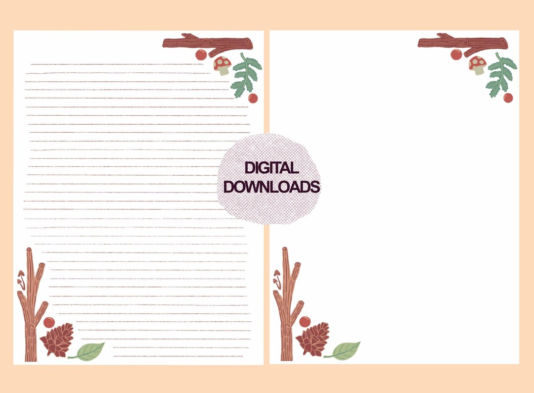 INSTANT DOWNLOAD Printable Stationery Forest Botanicals and Mushrooms ...