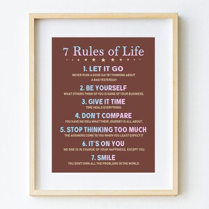 7 Rules of Life Wall Art Print, Therapy Office Decor, Inspirational SEL ...