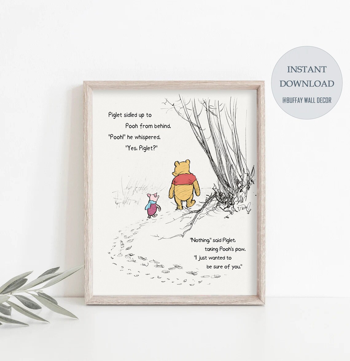 Winnie the Pooh Wall Art, Piglet Sidled up to Pooh Poster, Kids Room ...