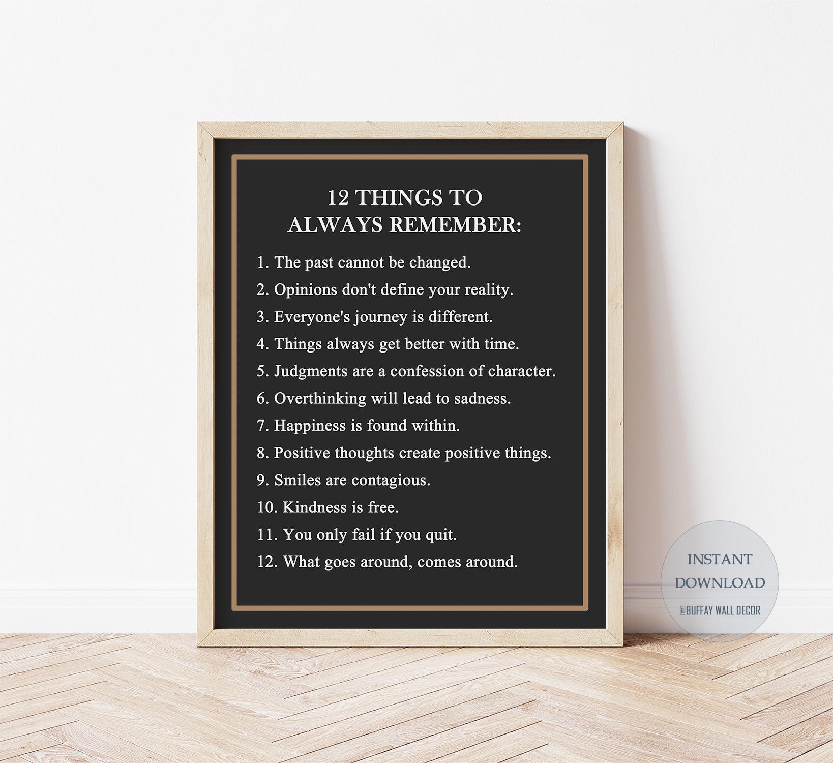 12 Things to Always Remember, Printable Inspirational Wall Art ...