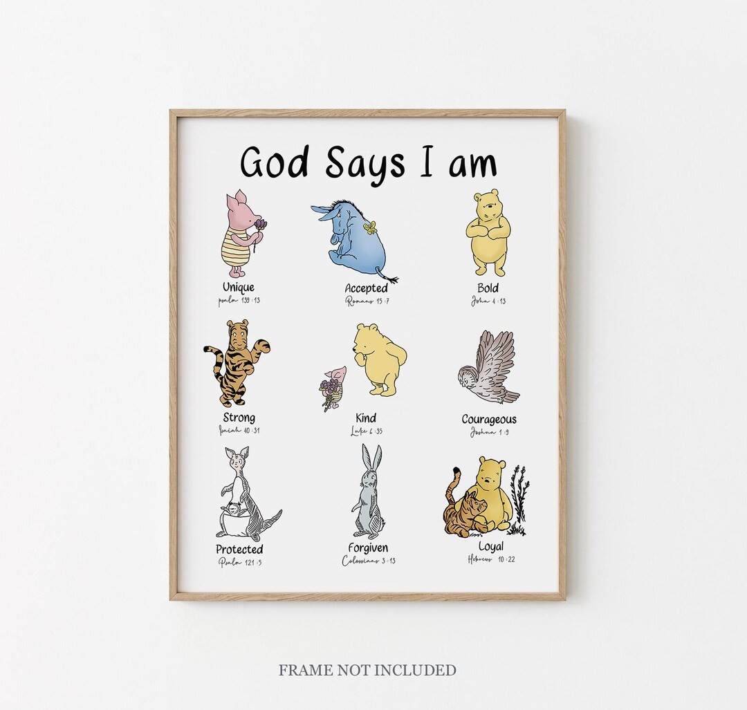 Winnie the Pooh Wall Art, Winnie and Friends, God Says I AM, Nursery ...
