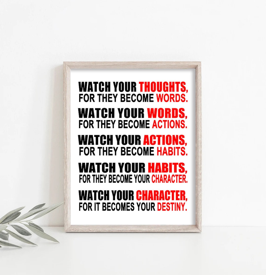 Watch Your Thoughts, Motivational Wall Art, Inspirational Quote ...