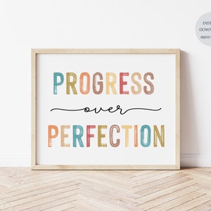 Progress Over Perfection Printable, Boho Classroom Decor, Kids ...
