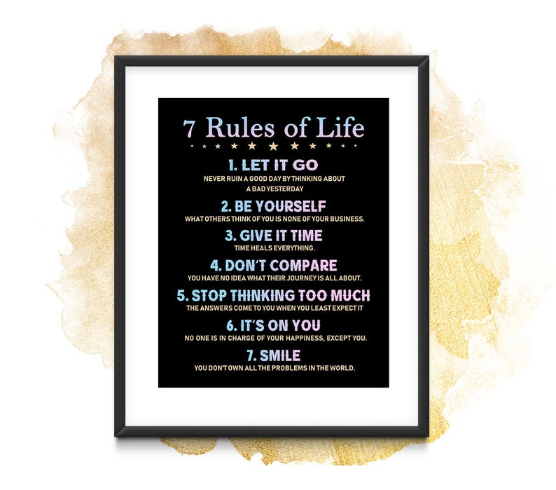 7 Rules of Life Wall Art Print, Therapy Office Decor, Inspirational SEL ...