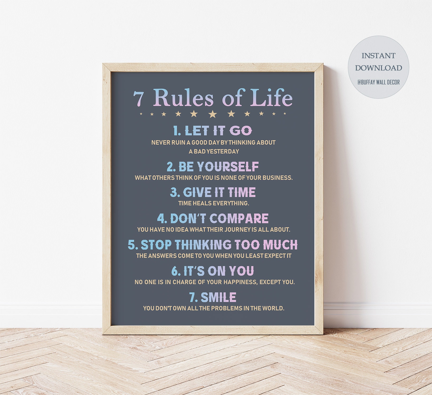 7 Rules of Life Wall Art Print, Therapy Office Decor, Inspirational SEL ...