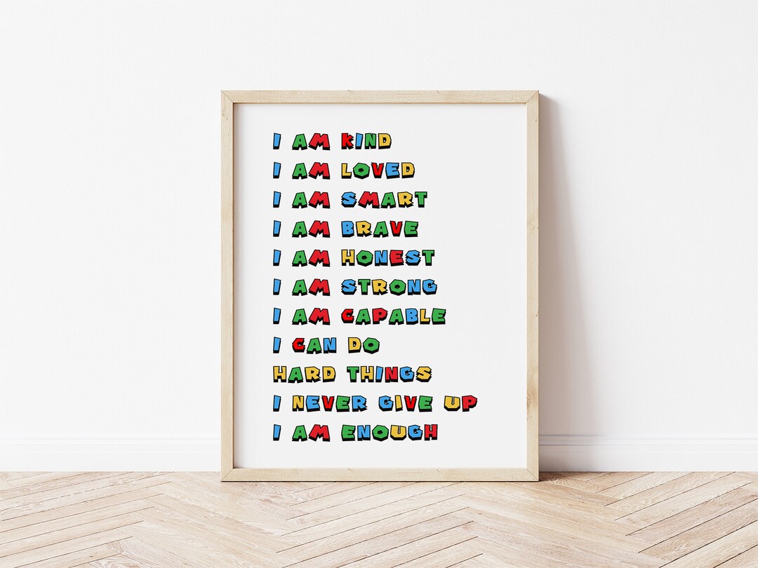Affirmations Print for Boys, I Am Kind, I Am Brave, Mario Brothers ...